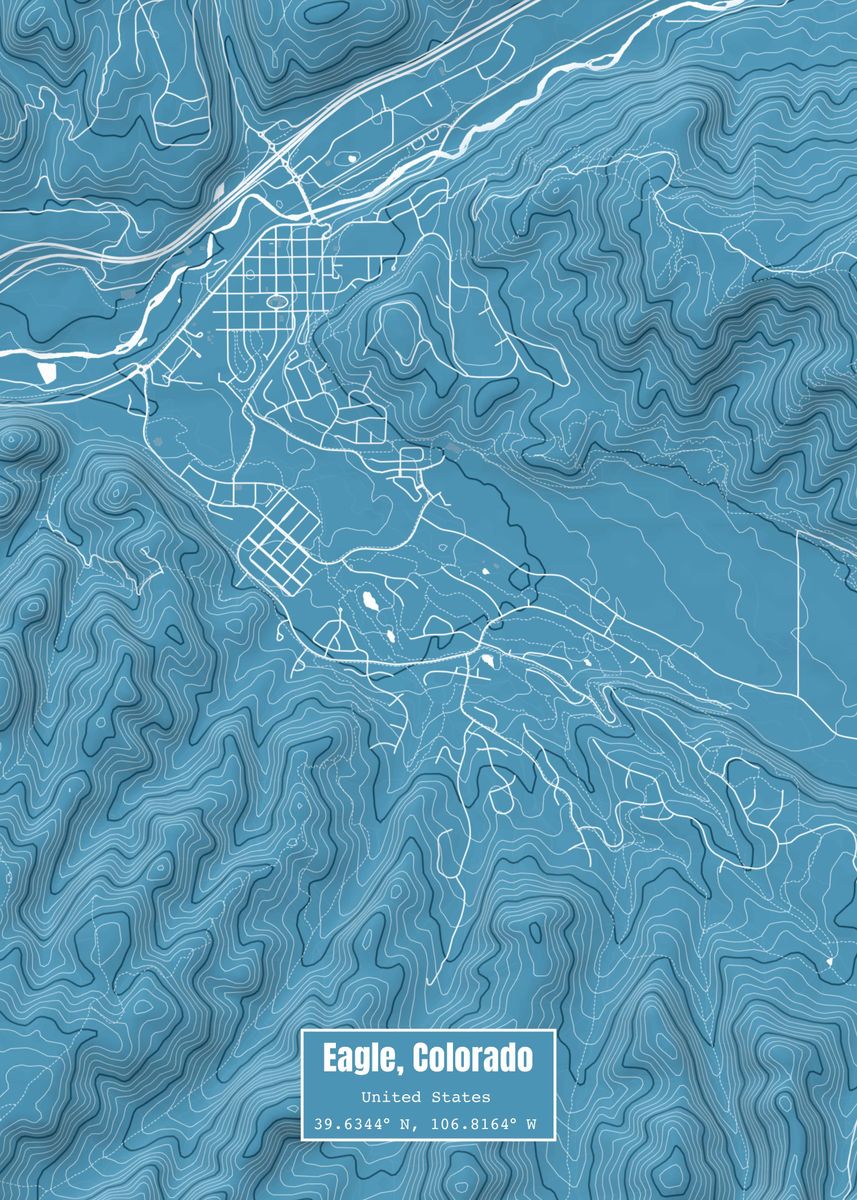 'Eagle Colorado Map Blue' Poster, picture, metal print, paint by ...