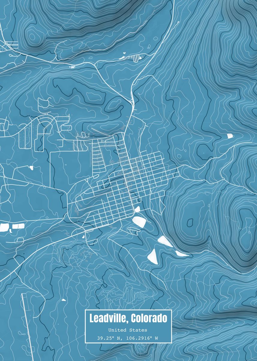 'Leadville CO Topo Map Blue' Poster, picture, metal print, paint by ...