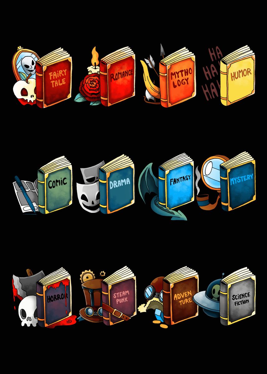 'Types of Books' Poster, picture, metal print, paint by Valentina ...