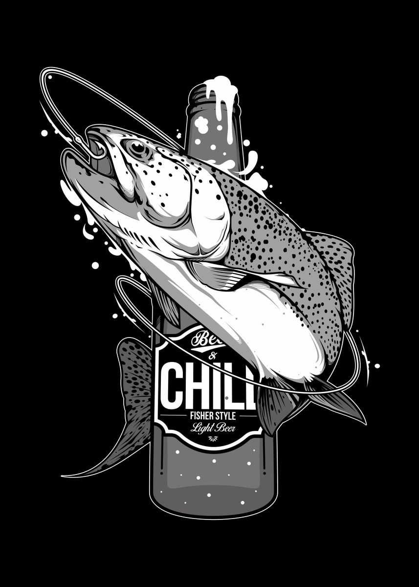 'Beer and Fish' Poster, picture, metal print, paint by Andrea Guenther ...
