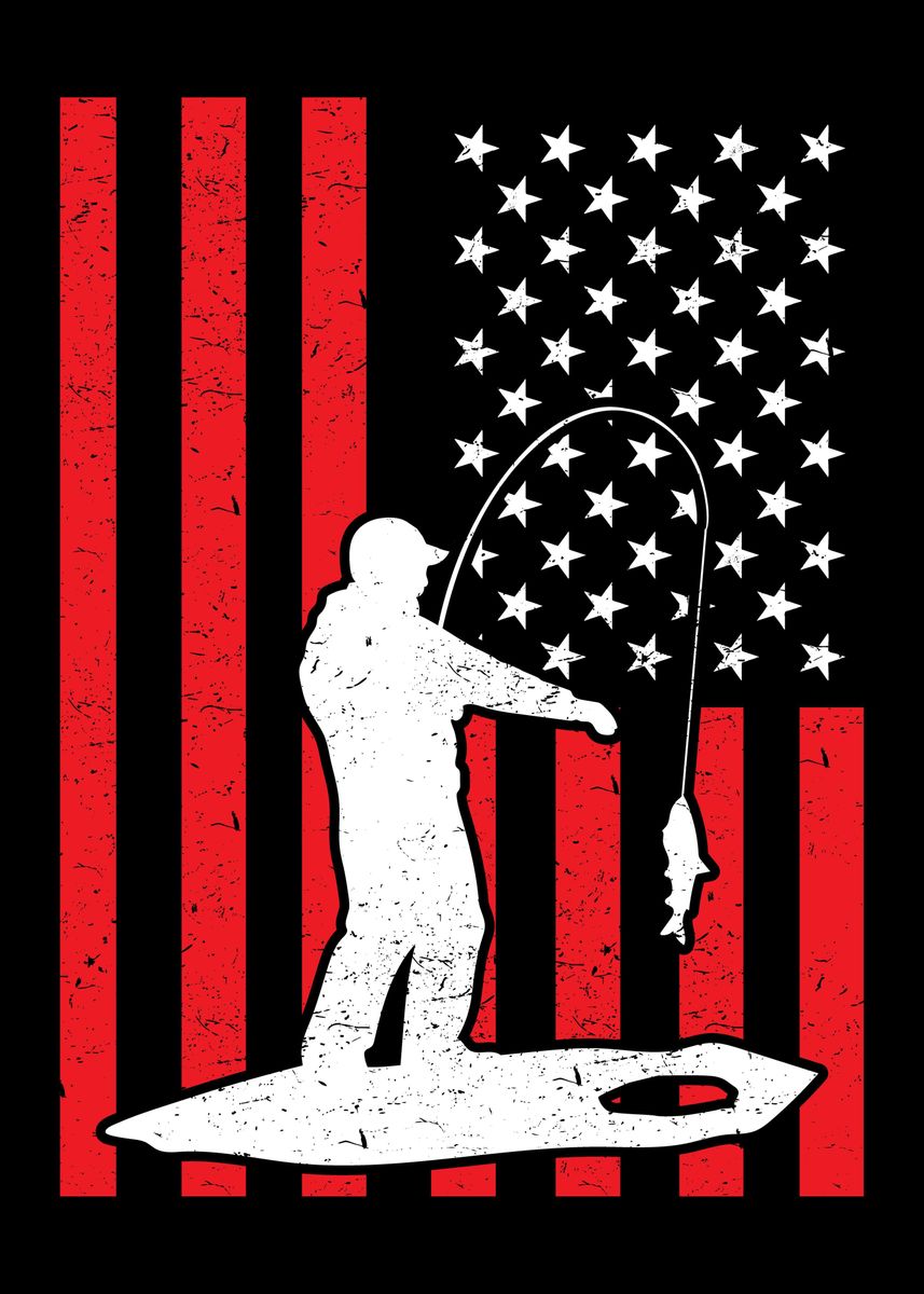 'Ice fishing American flag' Poster, picture, metal print, paint by ...