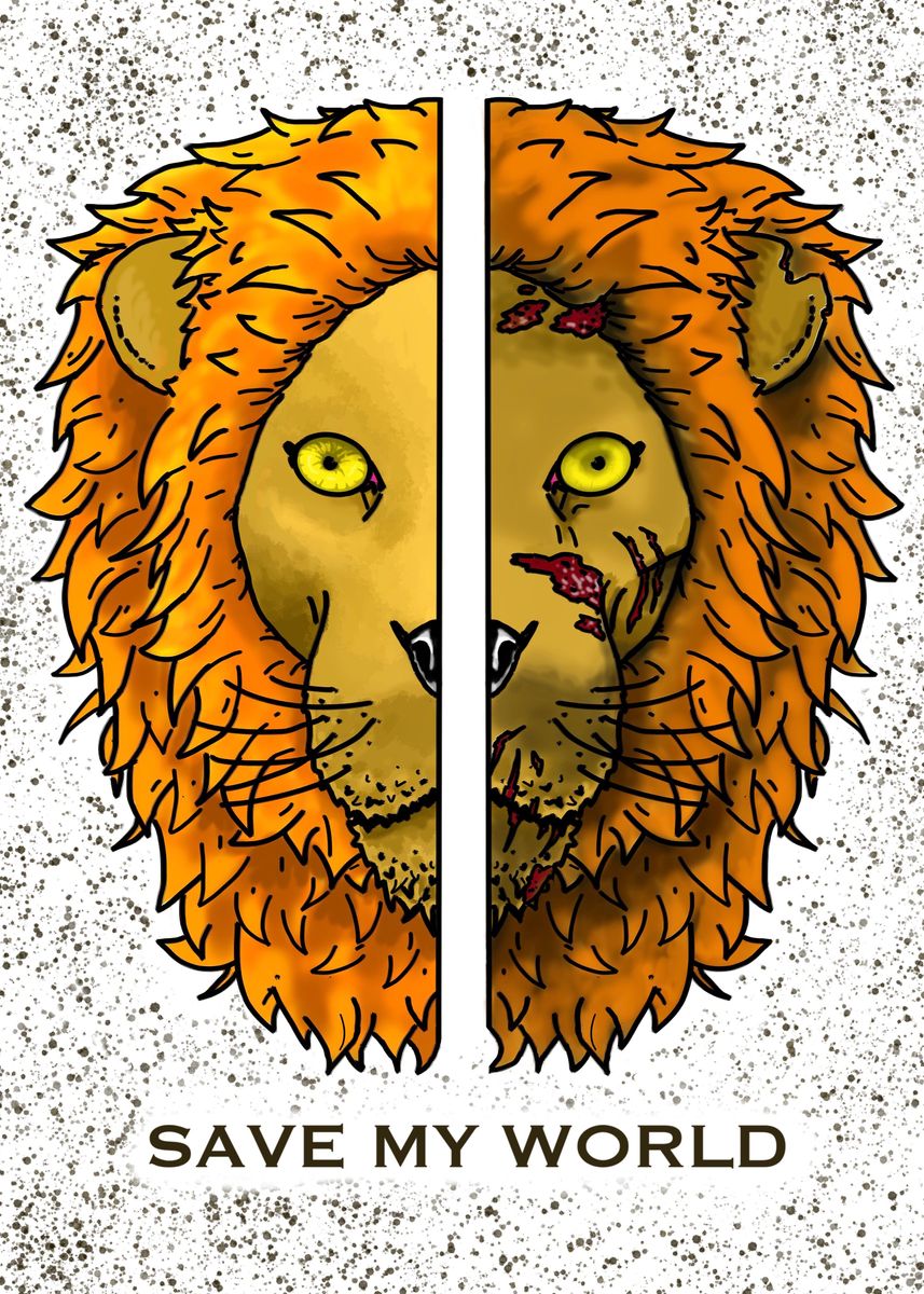 'LION victim of climate' Poster, picture, metal print, paint by ...