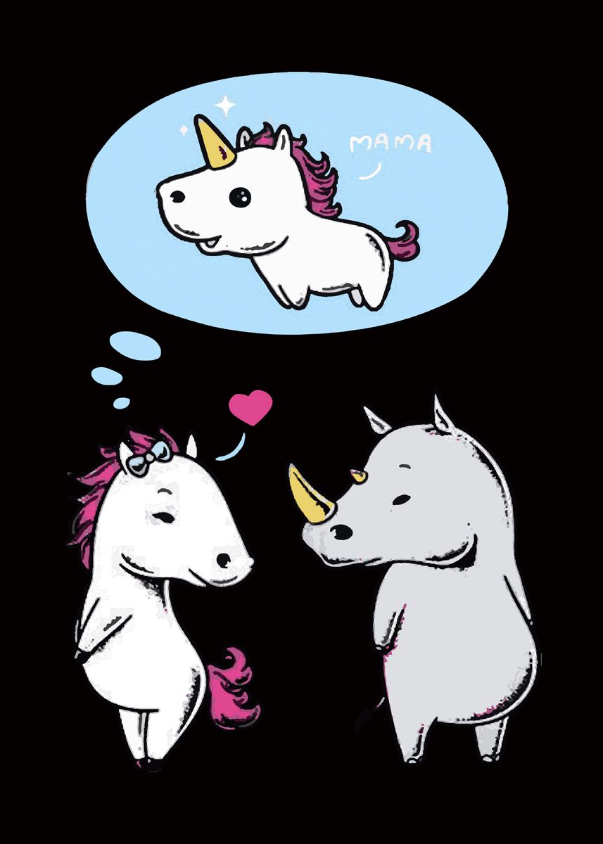 'Cute Unicorn couple' Poster, picture, metal print, paint by Neon Moon ...