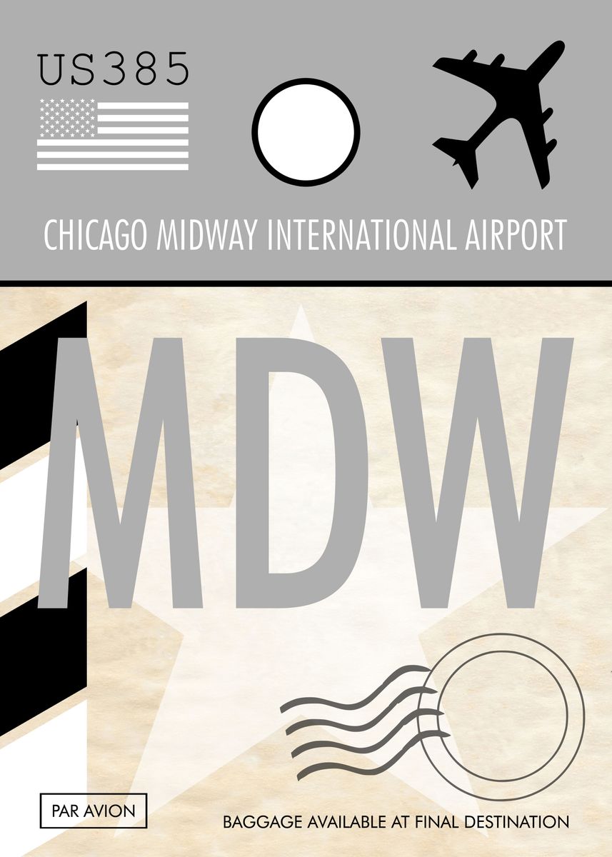 'MDW AIRPORT TAG' Poster, picture, metal print, paint by Atomic Chinook | Displate