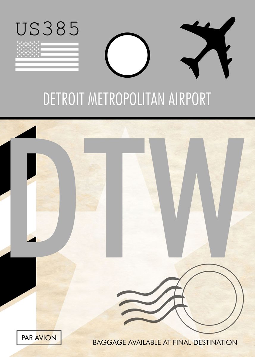 'AIRPORT CODE DETROIT' Poster, picture, metal print, paint by Atomic ...