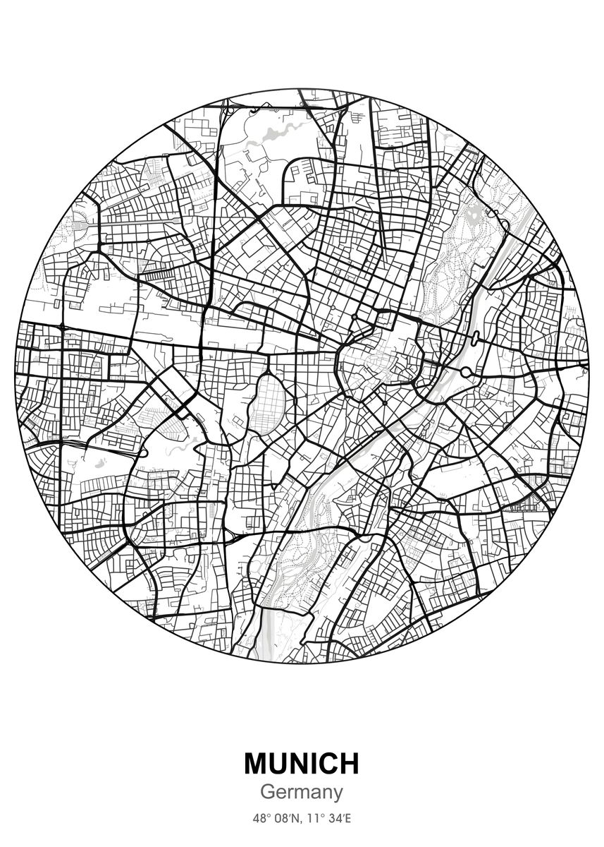 'munich city map' Poster, picture, metal print, paint by Project X ...
