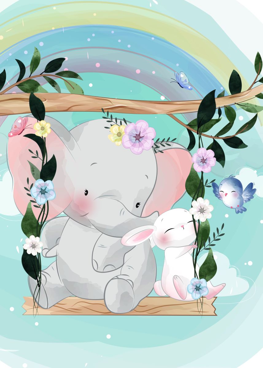 'cute elephant' Poster, picture, metal print, paint by Queensy Collin ...