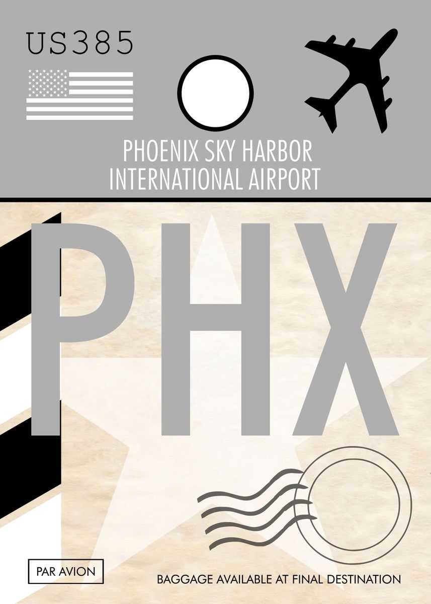 'AIRPORT CODE PHOENIX' Poster, picture, metal print, paint by Atomic ...