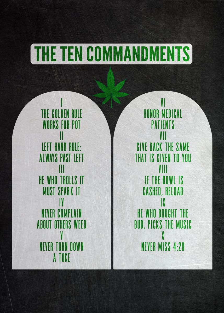 '10 Commandments for Stoner' Poster, picture, metal print, paint by ...
