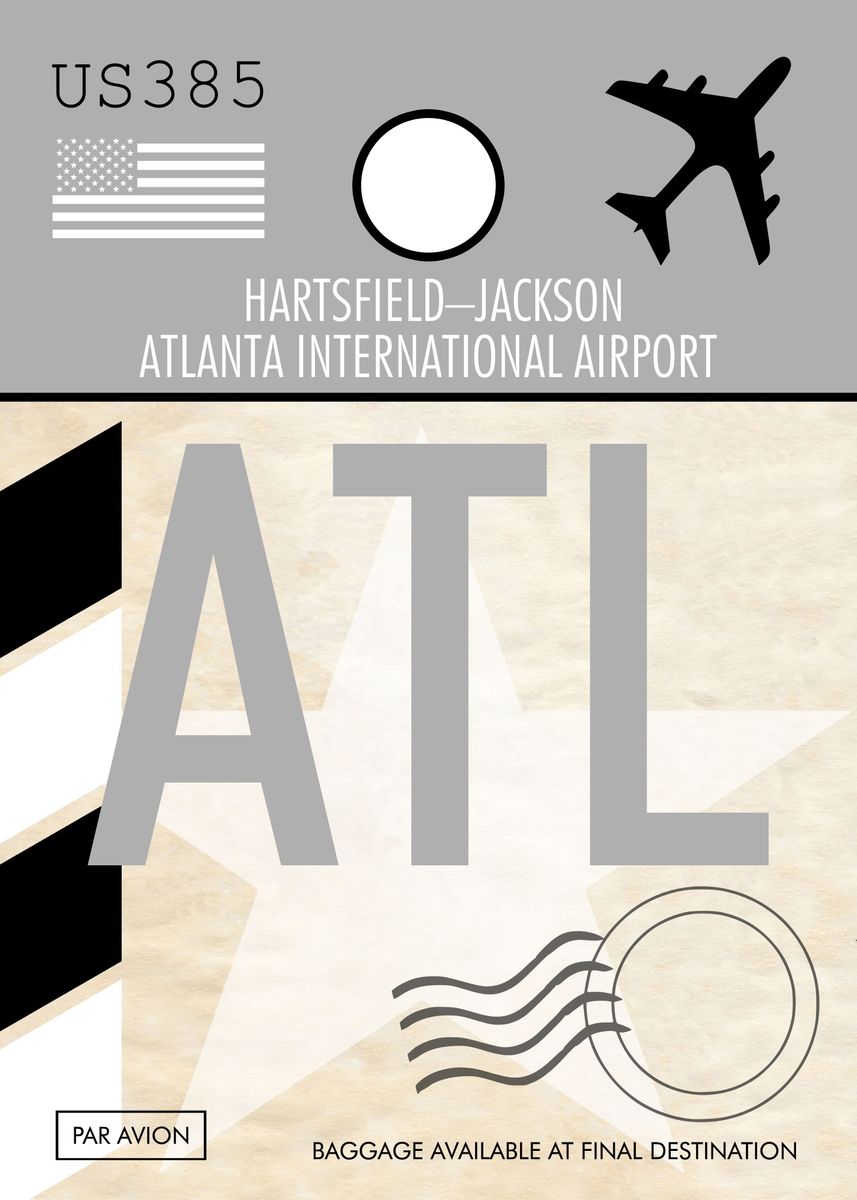 'AIRPORT TAG ATLANTA' Poster, picture, metal print, paint by Atomic ...