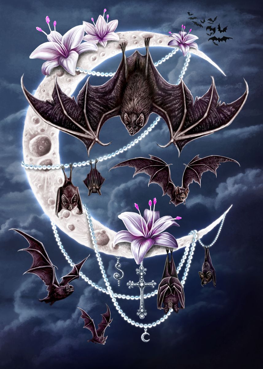 'Bats Moon ' Poster, picture, metal print, paint by Sarah Richter ...