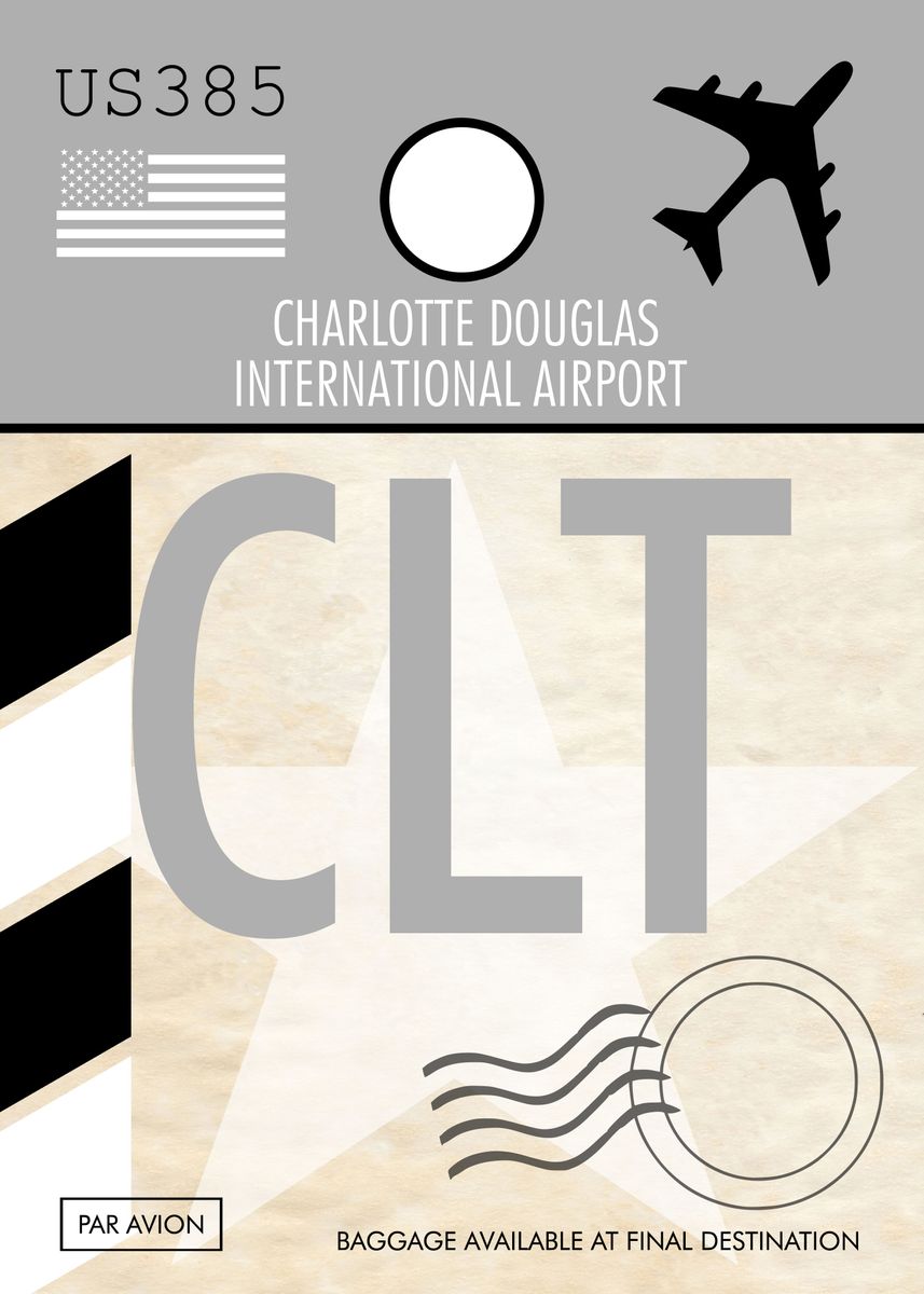 'AIRPORT CODE CHARLOTTE' Poster, picture, metal print, paint by Atomic Chinook | Displate