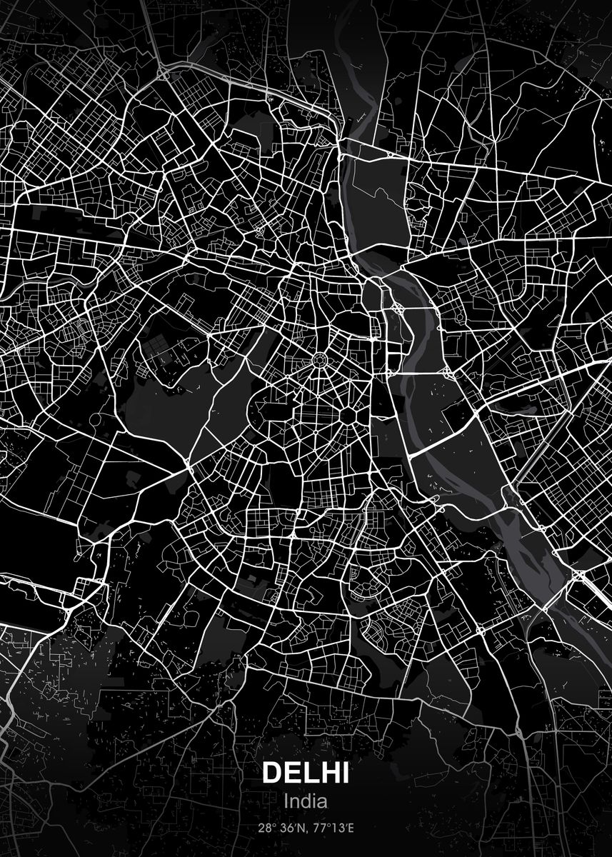 'delhi city map black' Poster, picture, metal print, paint by Project X ...