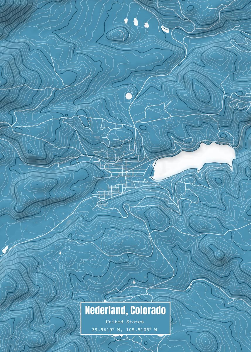 'Nederland CO Topo Map Blue' Poster by Outward Cartography | Displate