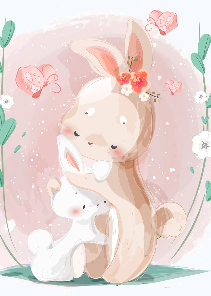 ' Rabbit' Poster, picture, metal print, paint by Queensy Collin | Displate