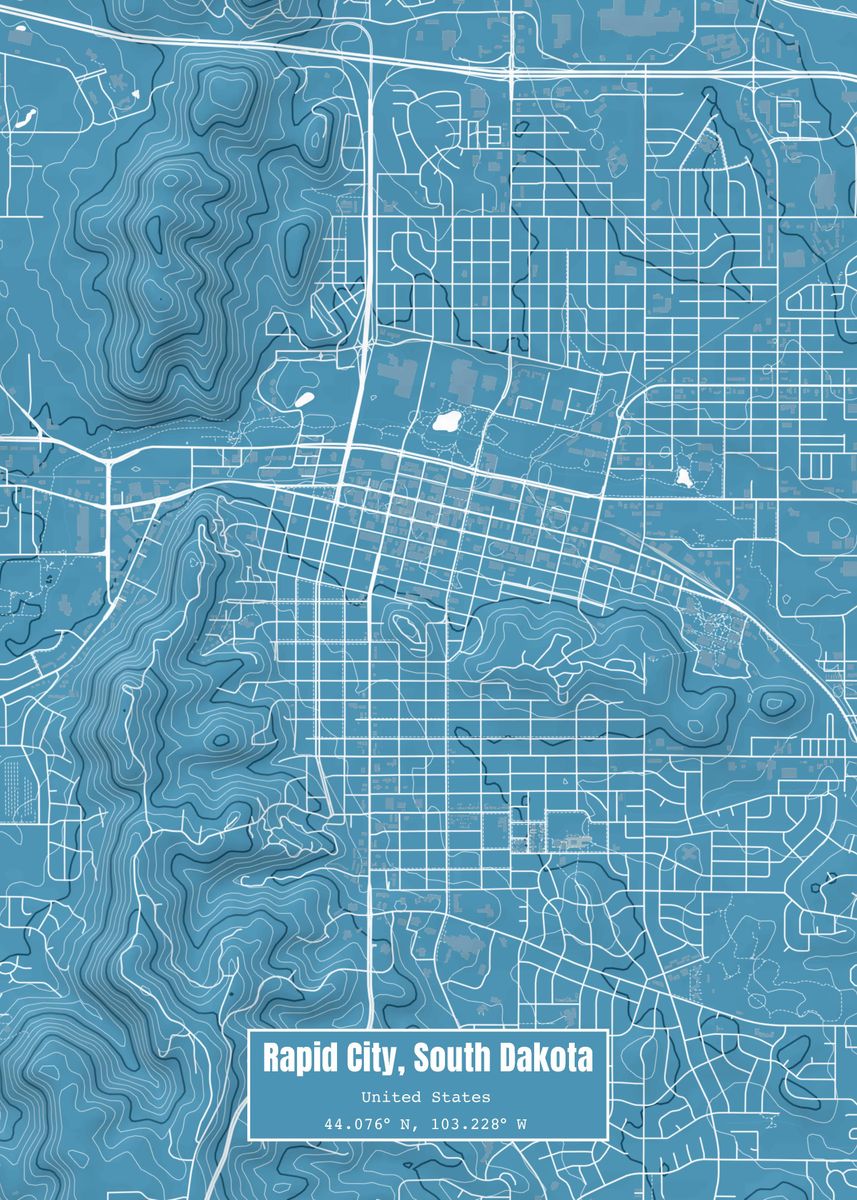 'Rapid City SD Map Blue' Poster, picture, metal print, paint by ...