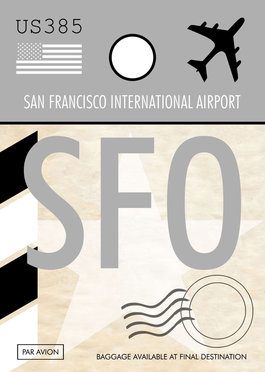 'AIRPORT TAG SAN FRANCISCO' Poster, picture, metal print, paint by ...