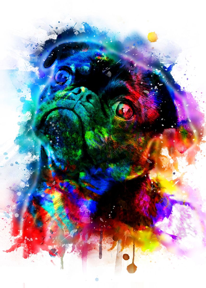 'Cute Pug Love Watercolor' Poster, picture, metal print, paint by RAWWR ...