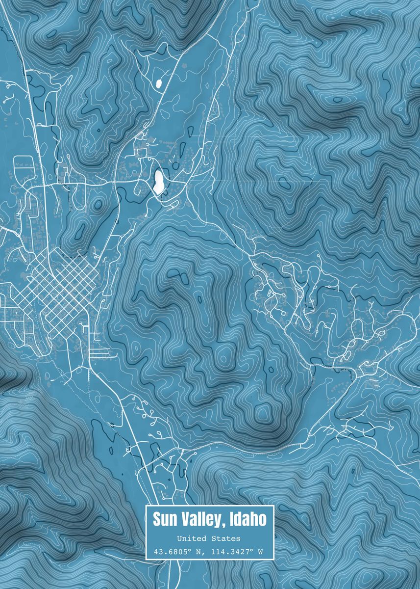 'Sun Valley Idaho Map Blue' Poster, picture, metal print, paint by ...