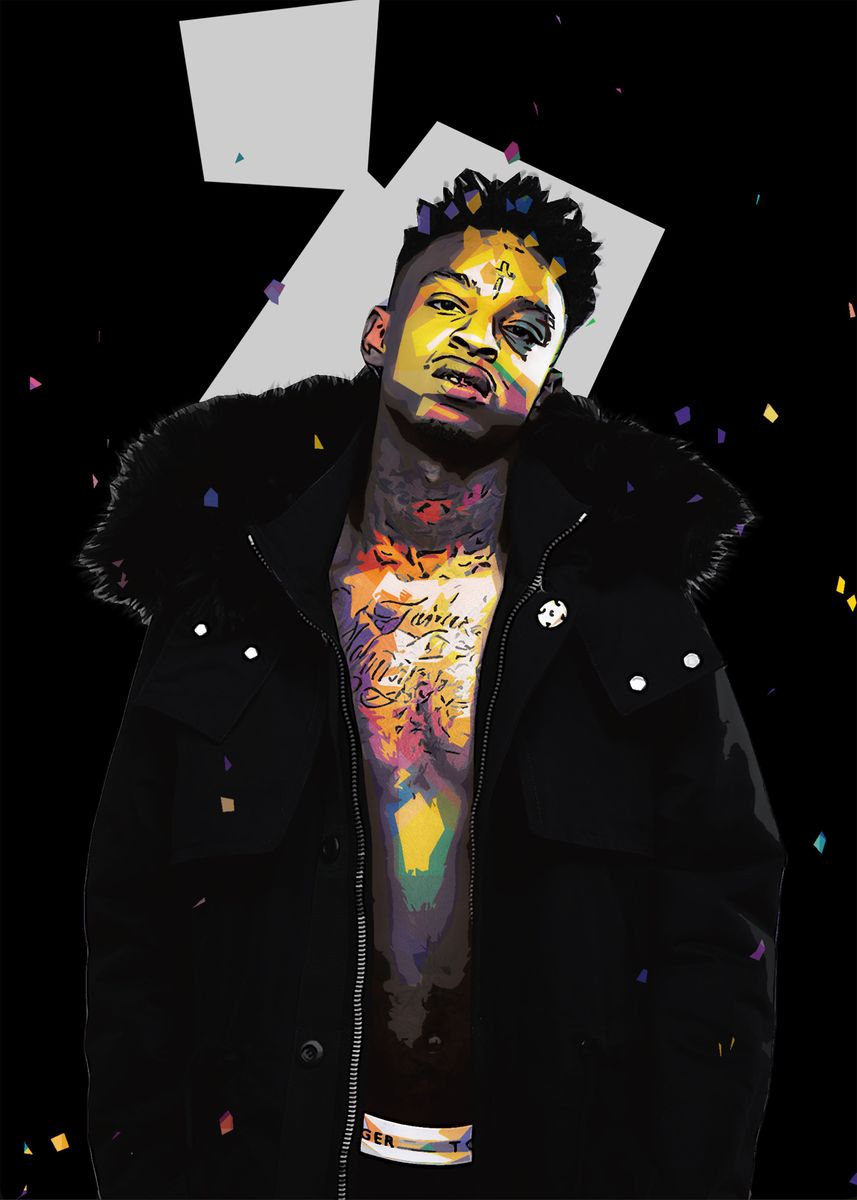 '21 Savage ' Poster, picture, metal print, paint by OOM TEAM | Displate