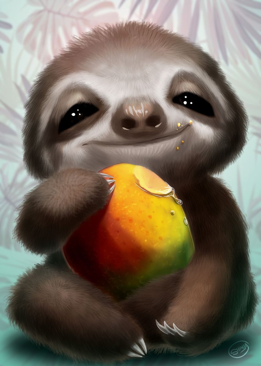 'Hungry Sloth' Poster, picture, metal print, paint by Shinja | Displate