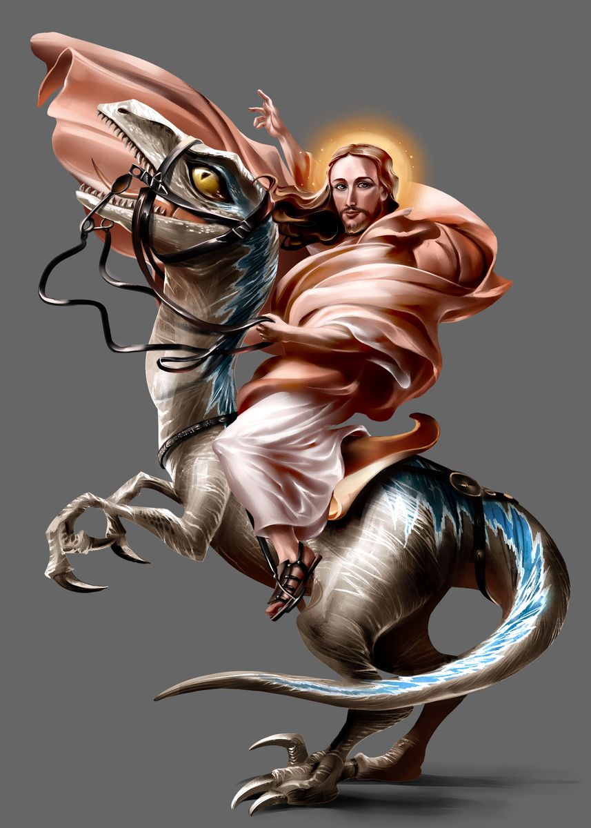 'Jesus on Dinosaur Crossing' Poster, picture, metal print, paint by ...