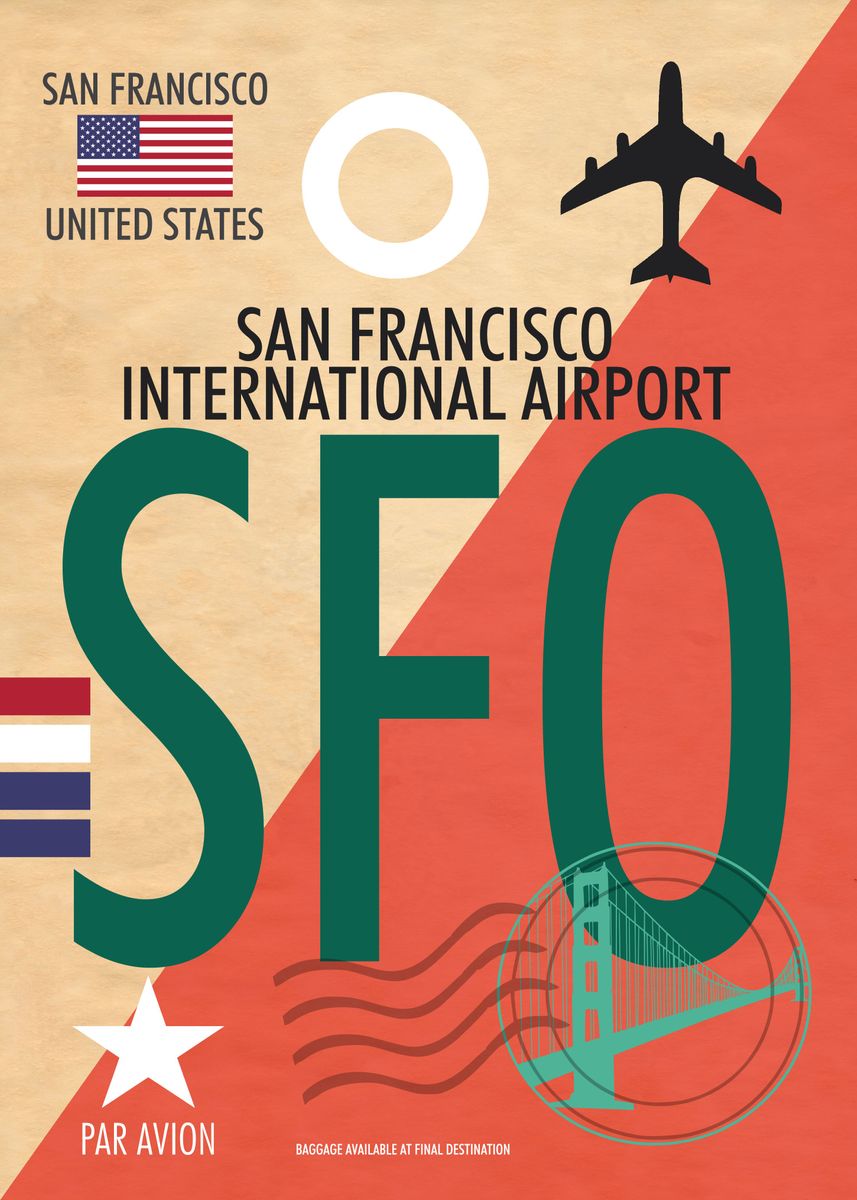 'SAN FRANCISCO SFO AIRPORT' Poster, picture, metal print, paint by ...