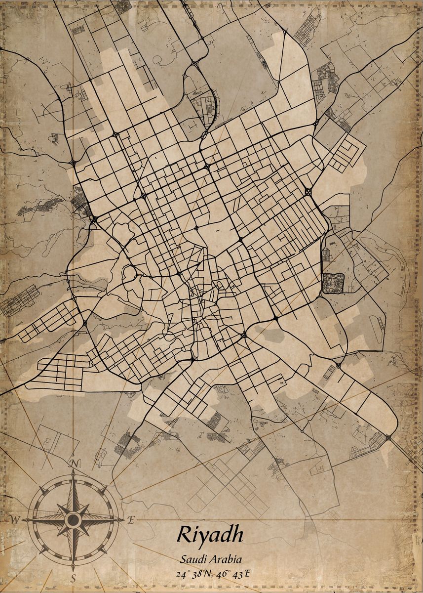 'riyadh vintage map' Poster, picture, metal print, paint by Project X ...