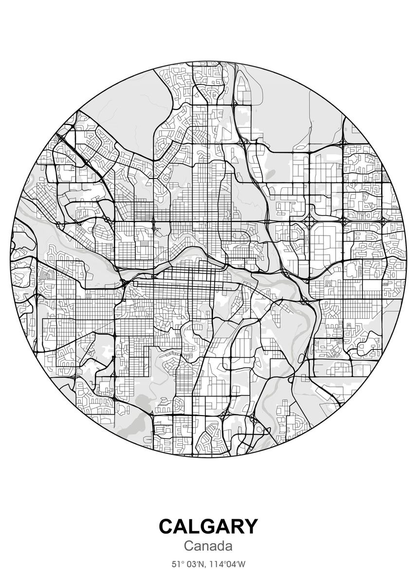 'calgary city circle map' Poster, picture, metal print, paint by ...