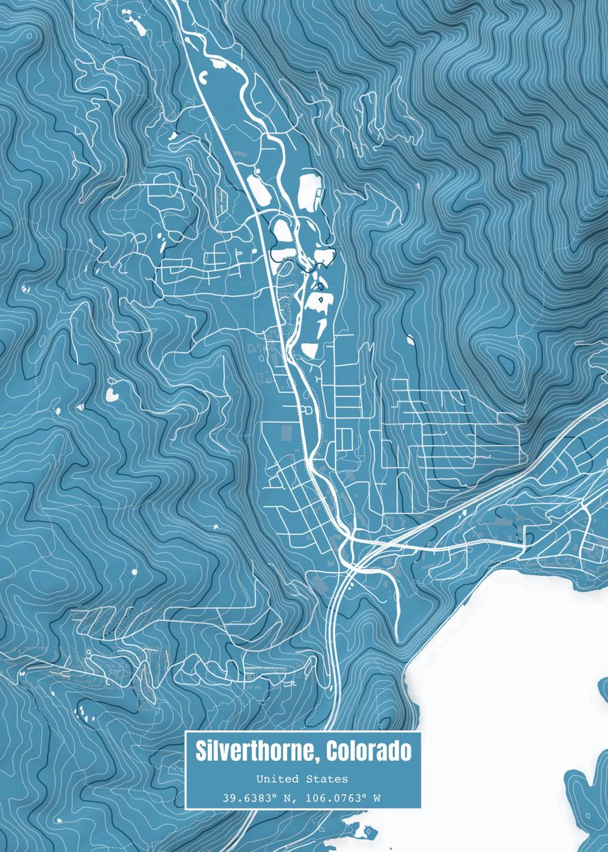 'Silverthorne CO Map Blue' Poster, picture, metal print, paint by ...