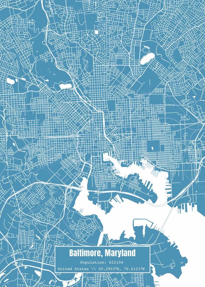'Baltimore MD Topo Map Blue' Poster, picture, metal print, paint by ...