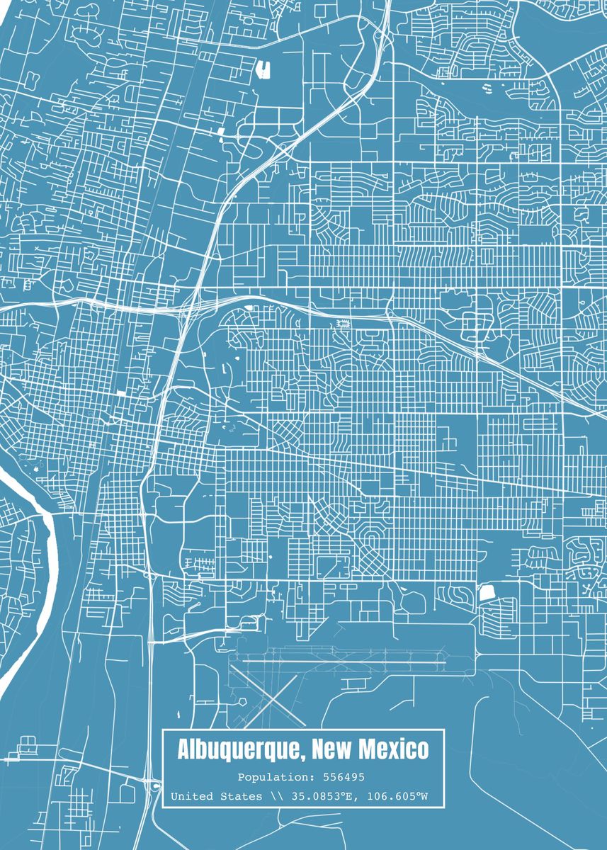 'Albuquerque NM Map Blue' Poster, picture, metal print, paint by ...