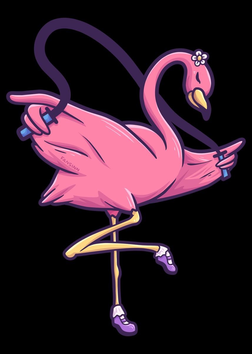 'Flamingo jumping rope Spor' Poster, picture, metal print, paint by ...