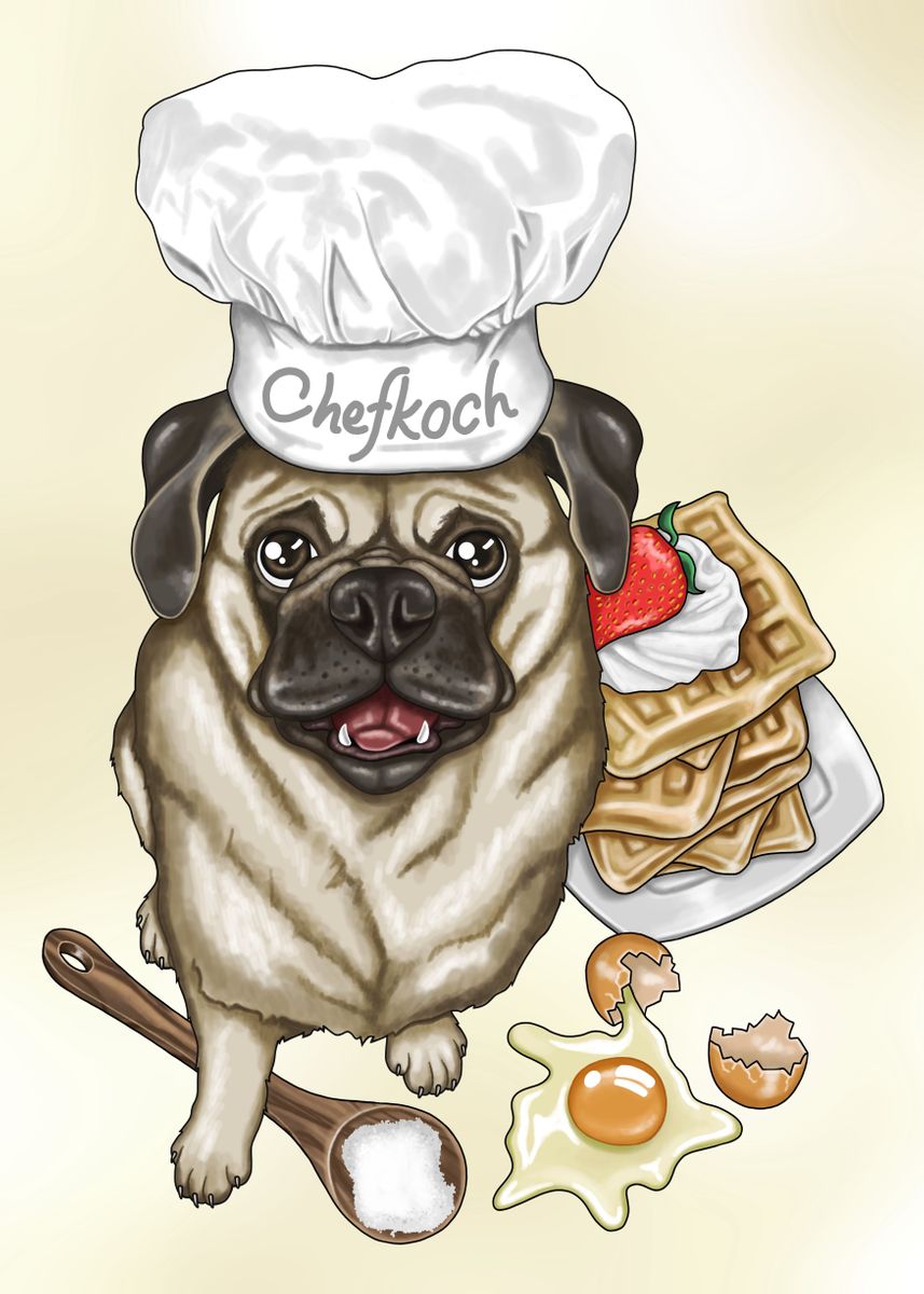 'Baking pug' Poster, picture, metal print, paint by ARTemyzz | Displate