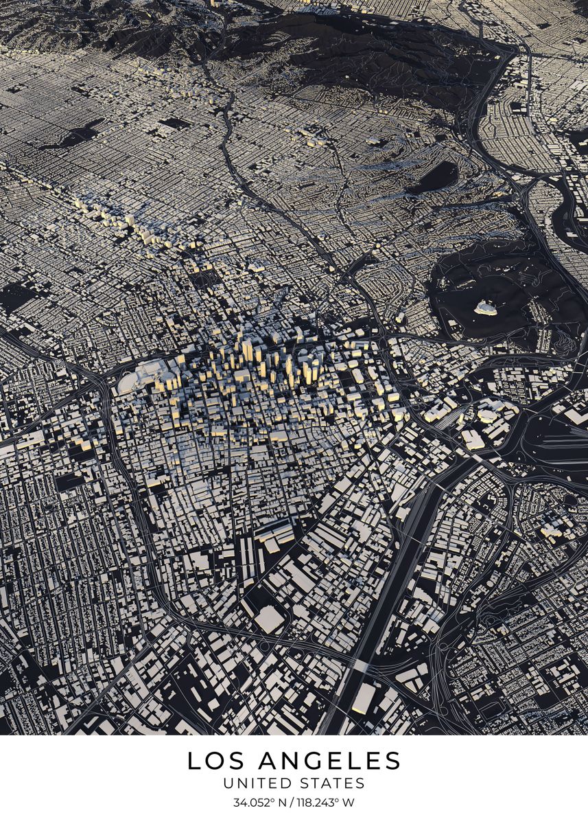 'Los Angeles 3D City Map' Poster, picture, metal print, paint by Five ...