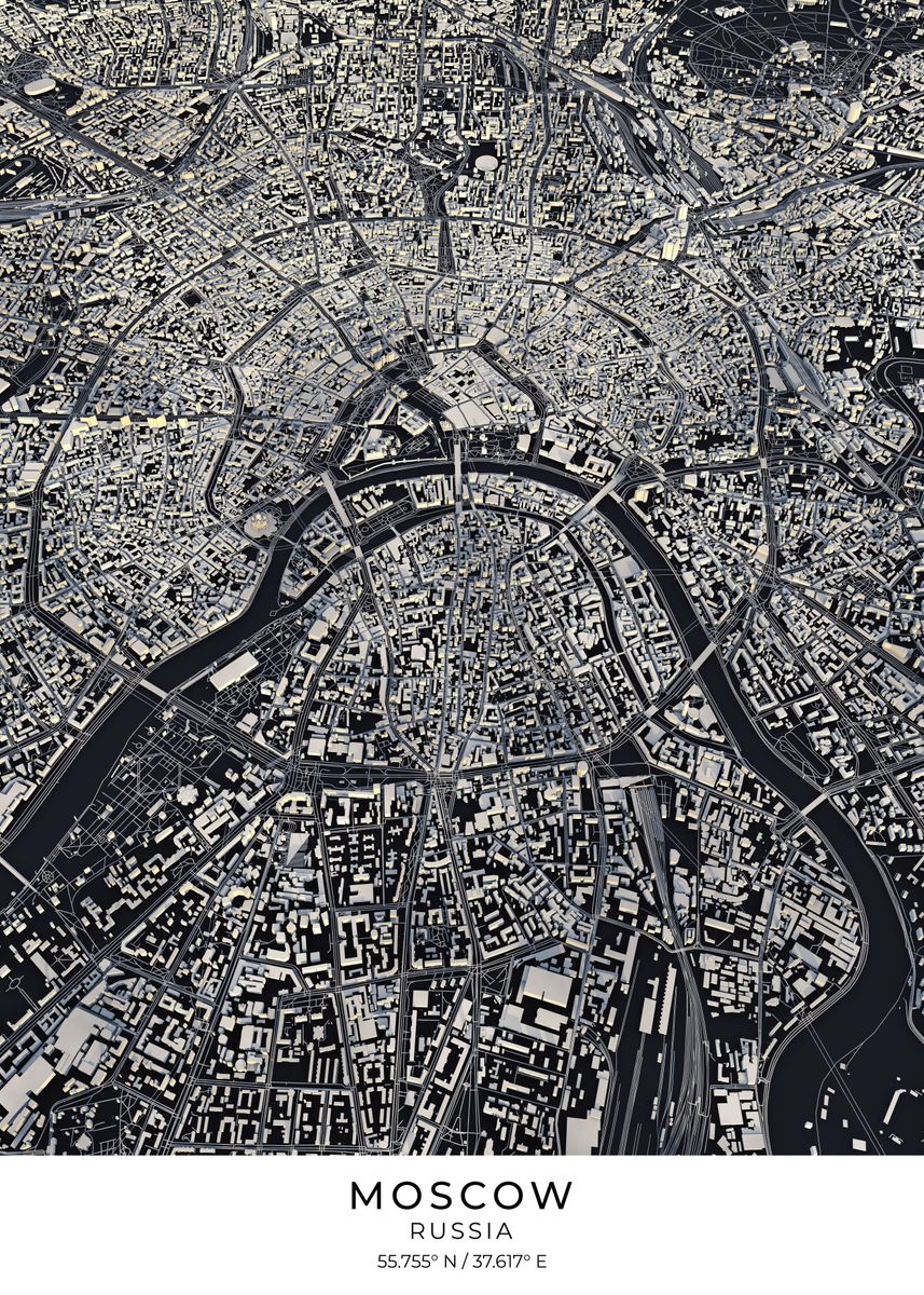 'Moscow 3D City Map' Poster by Five Senses Art | Displate