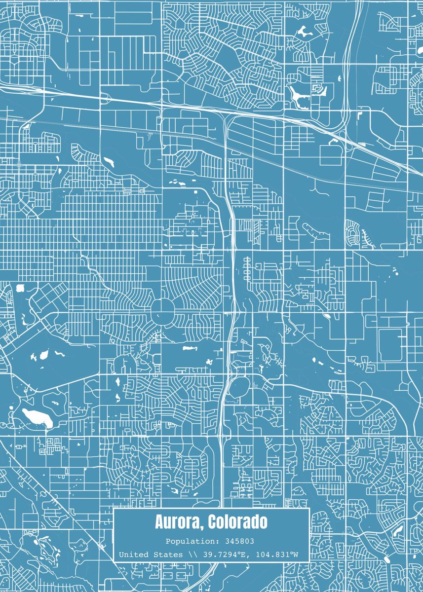 'Aurora Colorado Map Blue' Poster by Outward Cartography | Displate