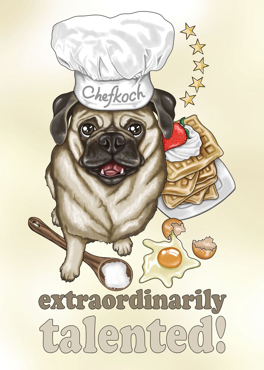 'Talented pug' Poster, picture, metal print, paint by ARTemyzz | Displate