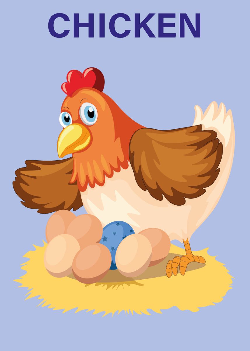 'Chicken and eggs poster' Poster, picture, metal print, paint by ...