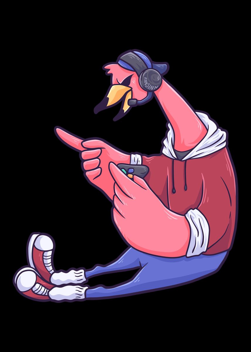 'Nerd Gaming Flamingo Afric' Poster, picture, metal print, paint by ...