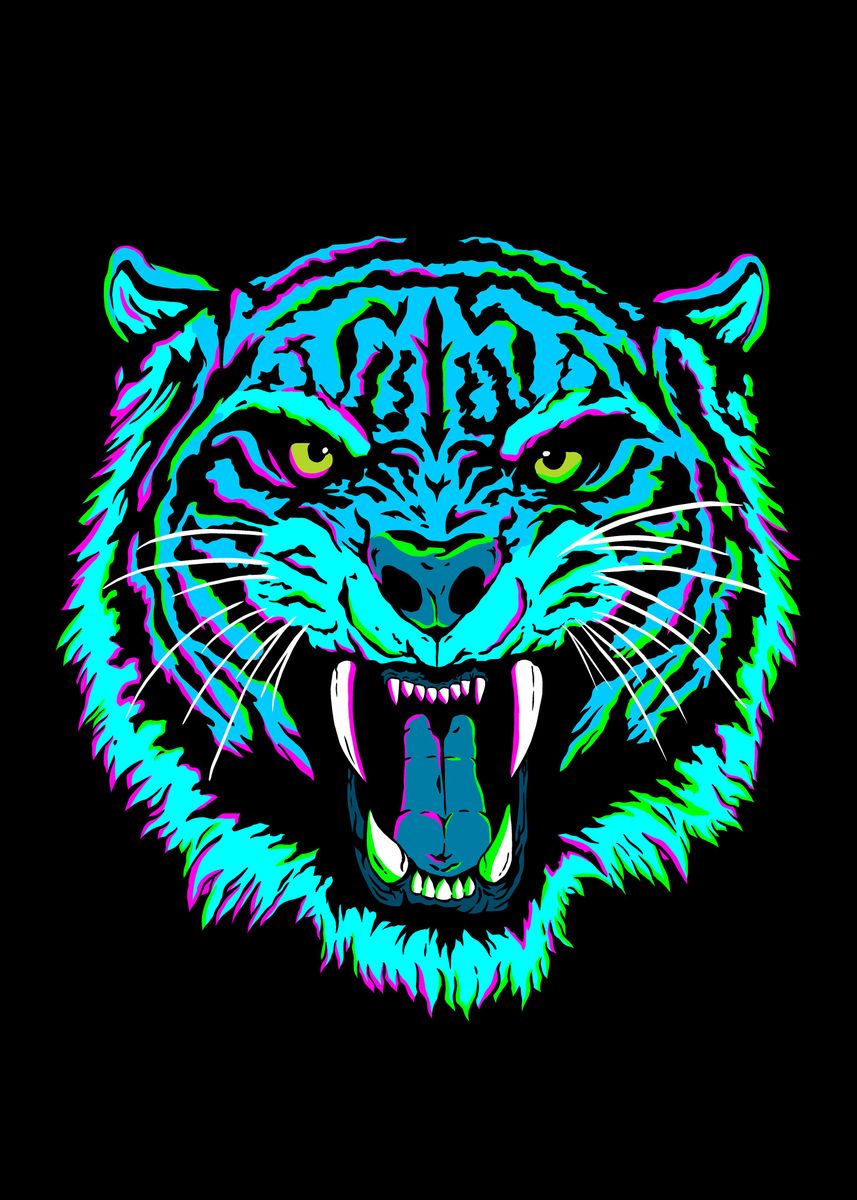 'Neon Tiger Face' Poster, picture, metal print, paint by TheTeeSupplyCo ...