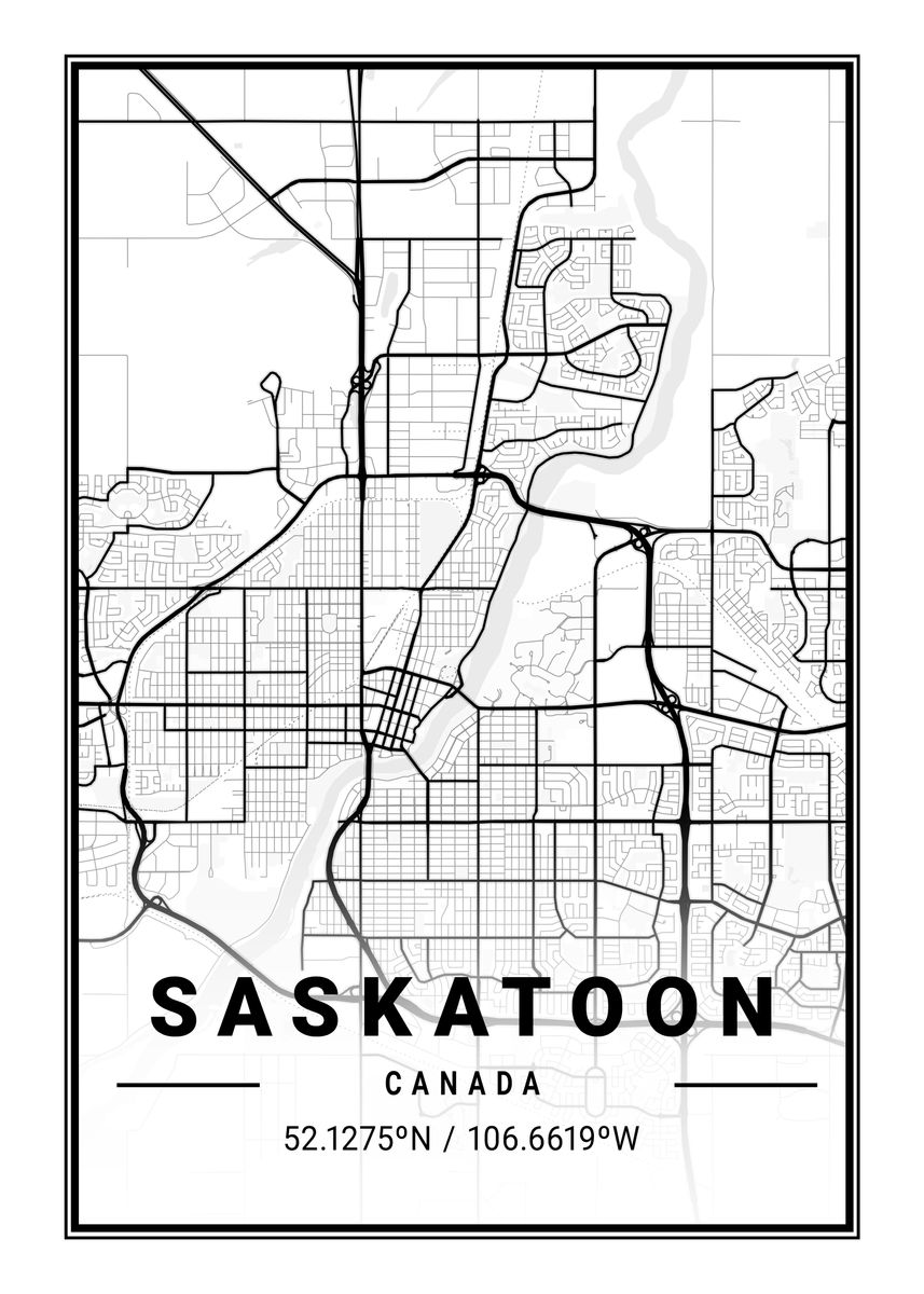 'Saskatoon Light City Map' Poster, picture, metal print, paint by Tien ...