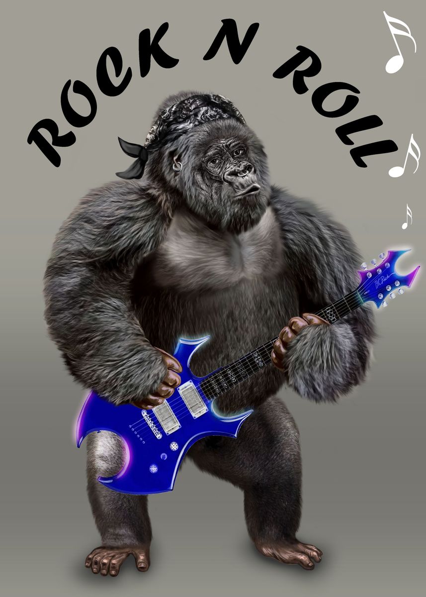 'Metal Gorilla Guitarist' Poster, picture, metal print, paint by Jeff ...