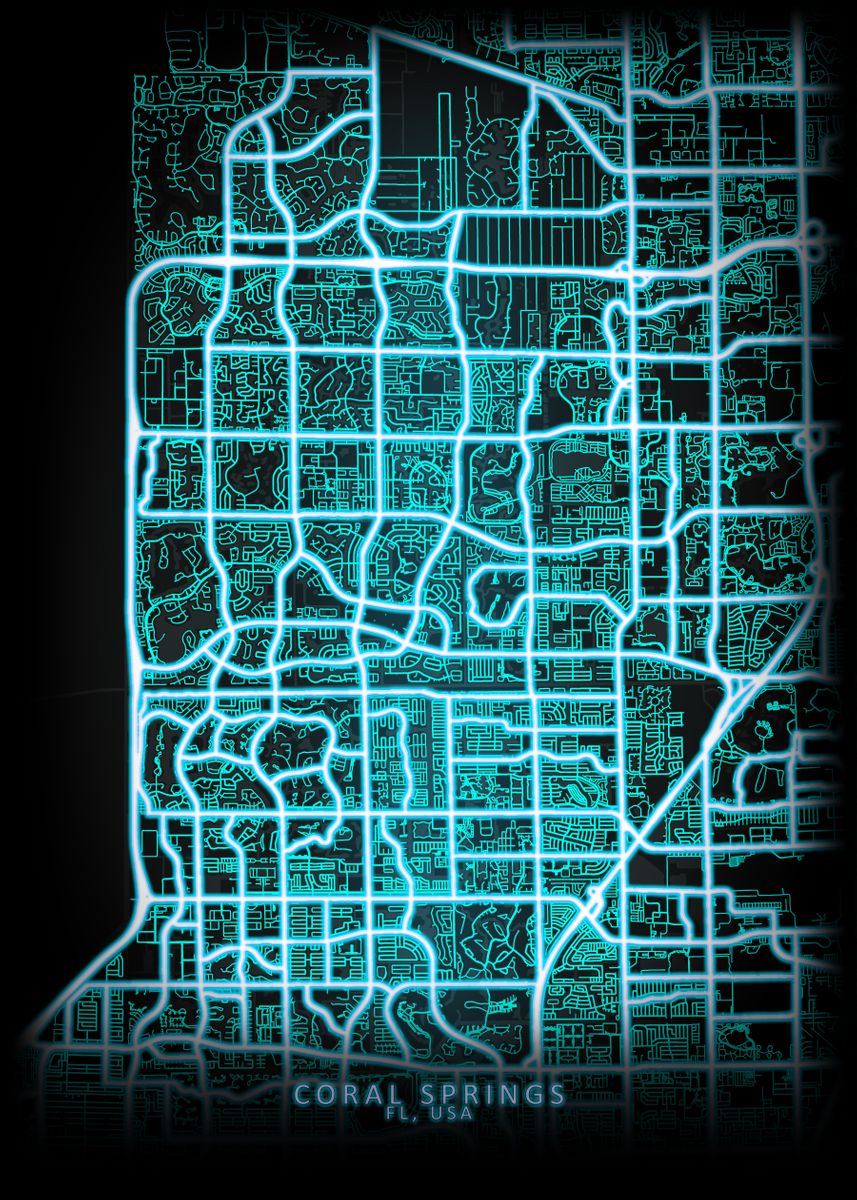 'Coral Springs FL USA' Poster, picture, metal print, paint by City Map ...