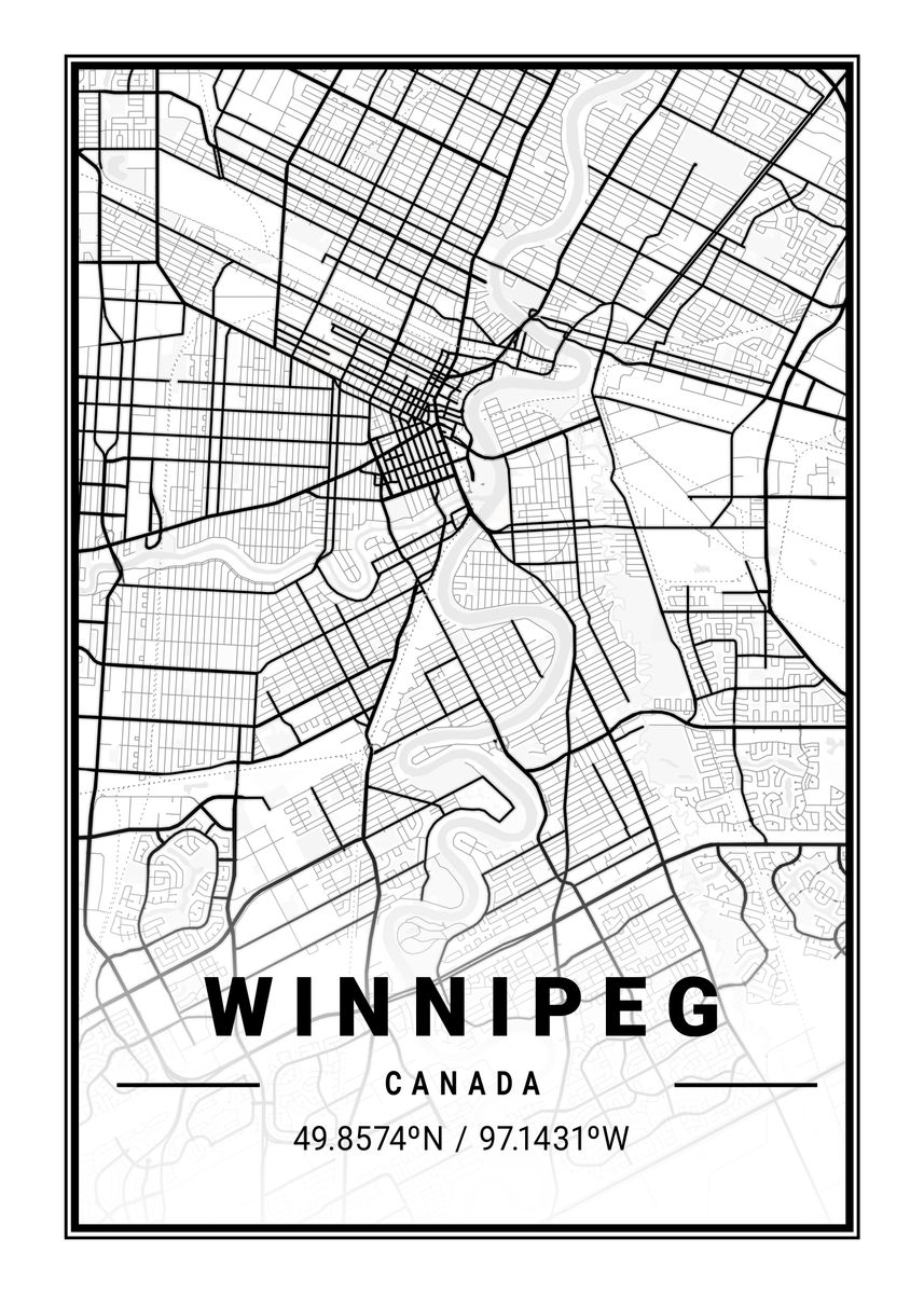 'Winnipeg Light City Map' Poster, picture, metal print, paint by Tien ...