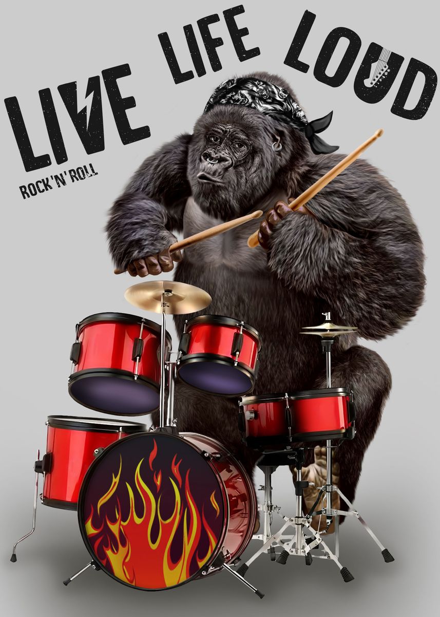 'Punk Rock Gorilla Drummer' Poster, picture, metal print, paint by Jeff ...