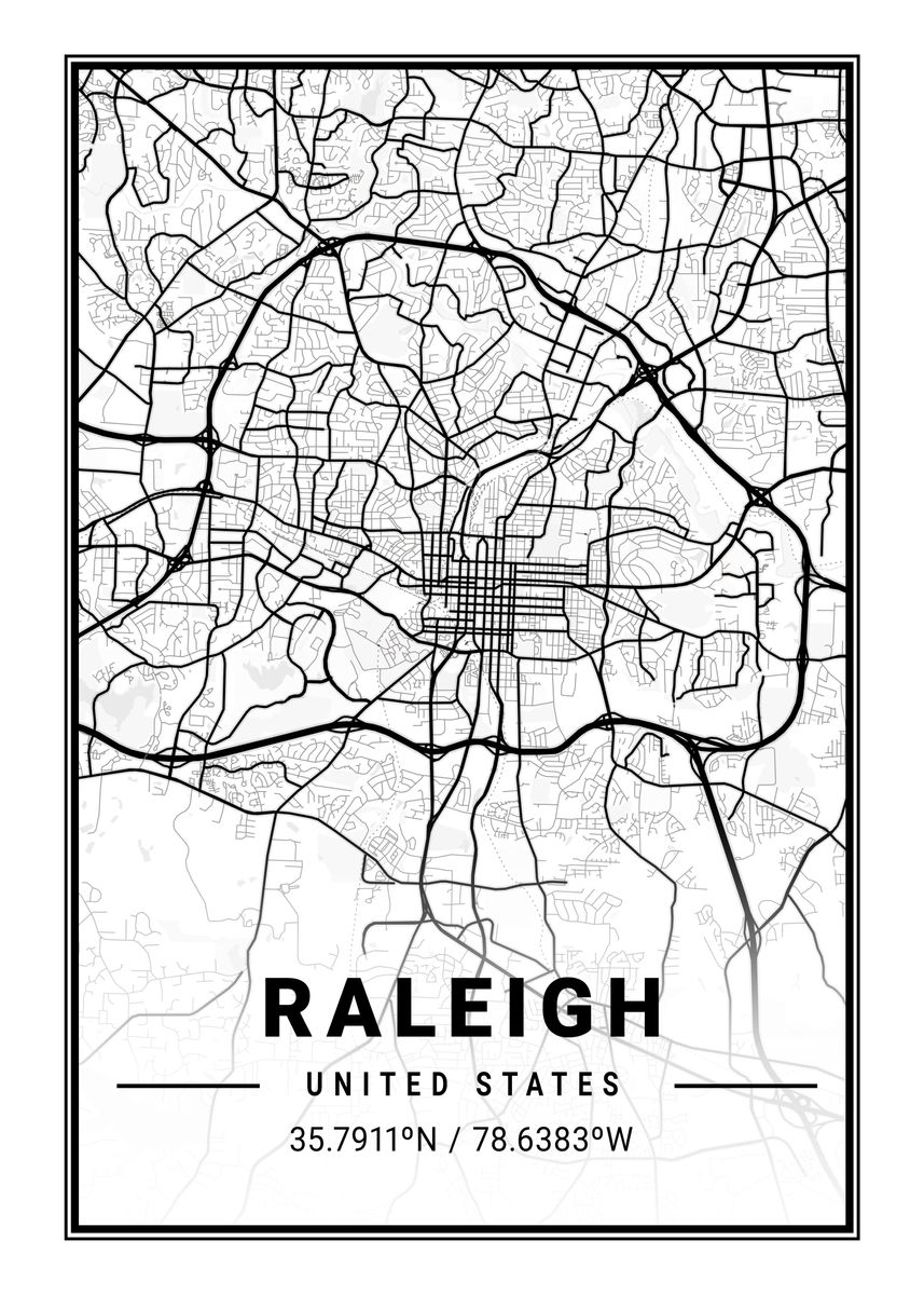 'Raleigh Light City Map' Poster, picture, metal print, paint by Tien ...