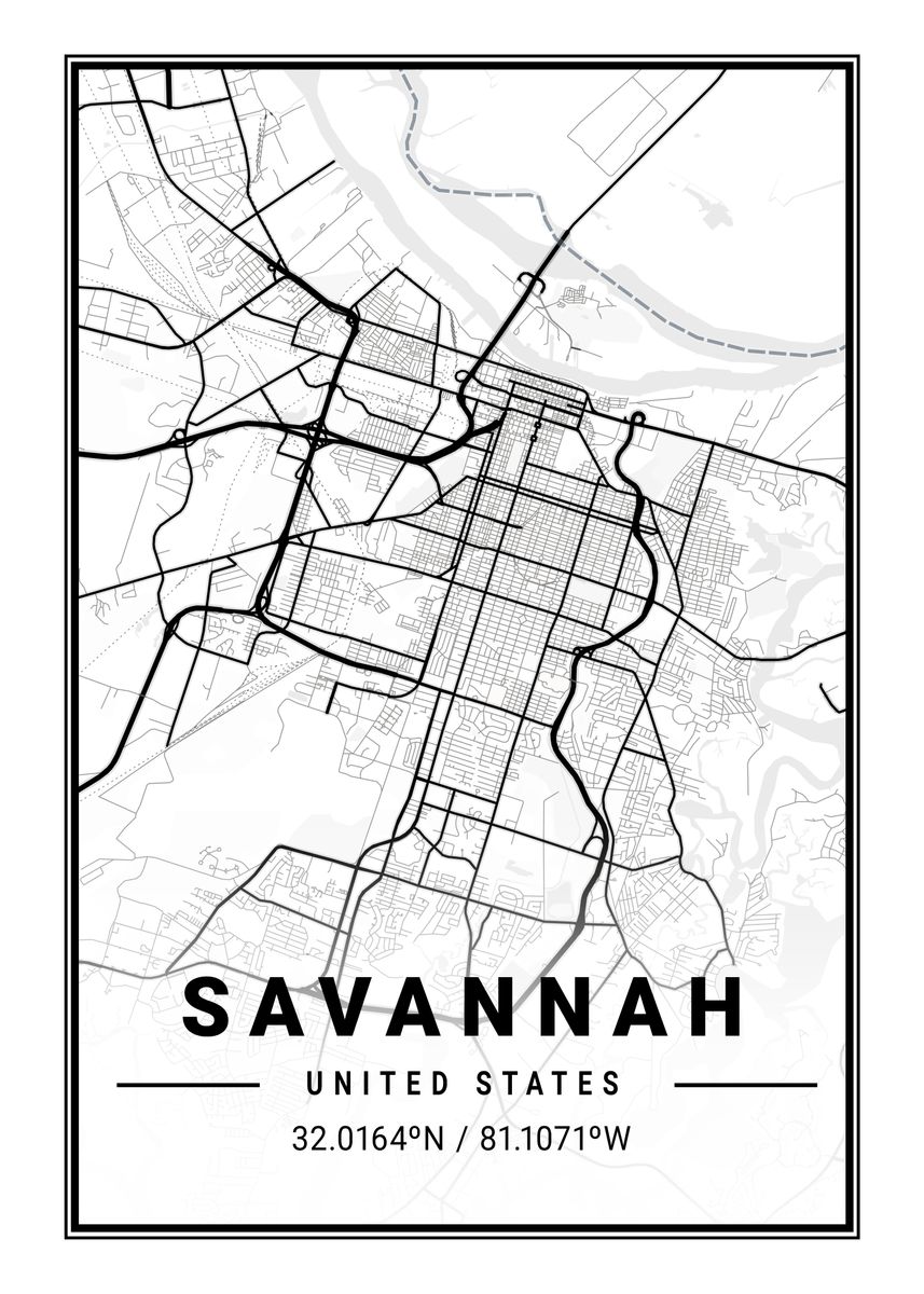 'Savannah Light City Map' Poster, picture, metal print, paint by Tien ...