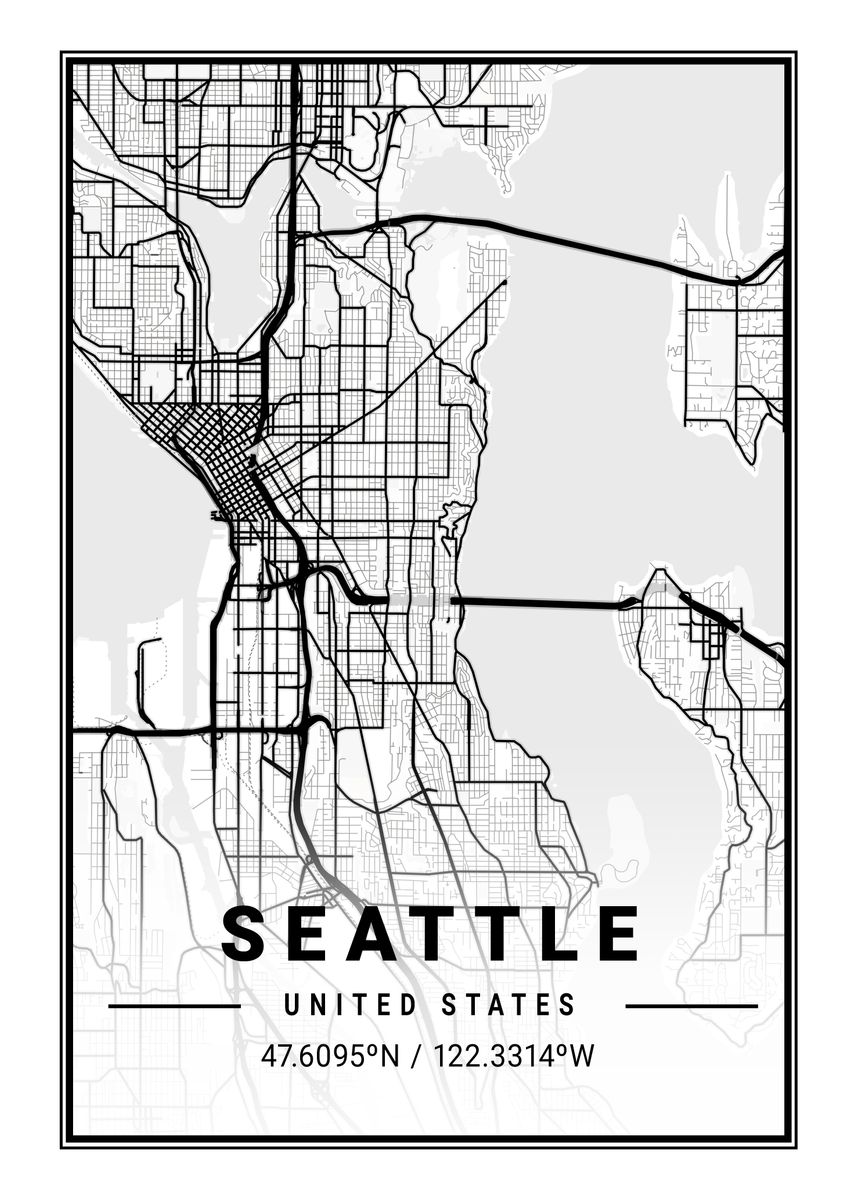 'Seattle Light City Map' Poster, picture, metal print, paint by Tien ...