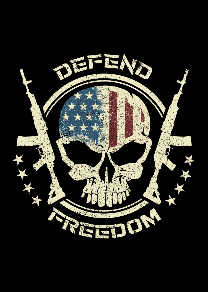 'Defend Freedom USA Skull' Poster, picture, metal print, paint by ...